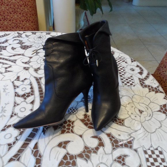 Aquazzura | Shoes | Aquazzura Black Leather Front Laced Ankle Boots ...